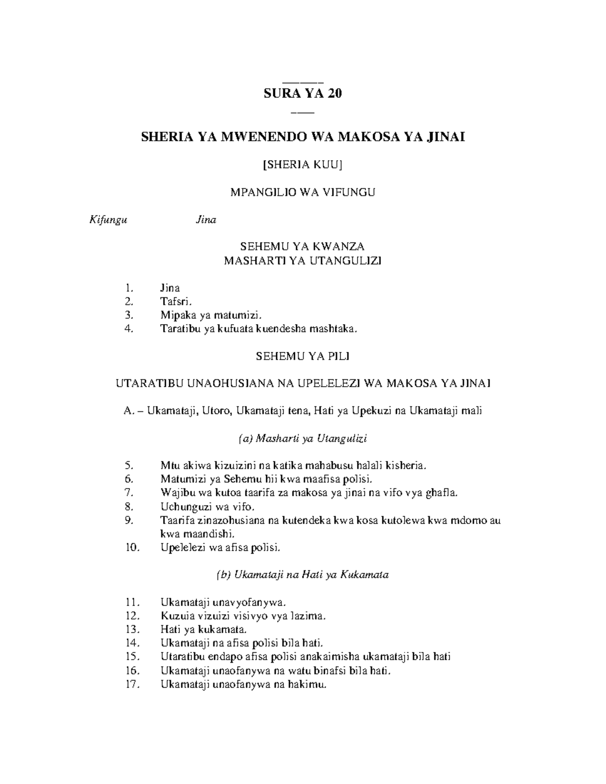 CPA Kiswahili - Lawyer - _______ SURA YA 20 ____ SHERIA YA MWENENDO WA ...
