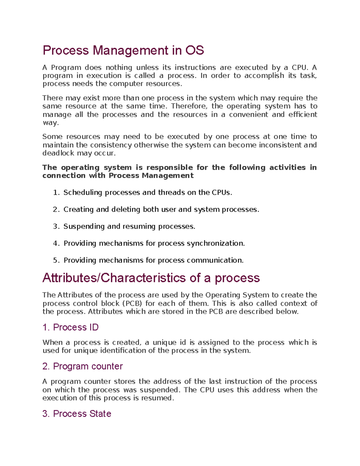 Session 2 REAL - ICS 2109: COMPUTER OPERATING SYSTEMS - Process ...