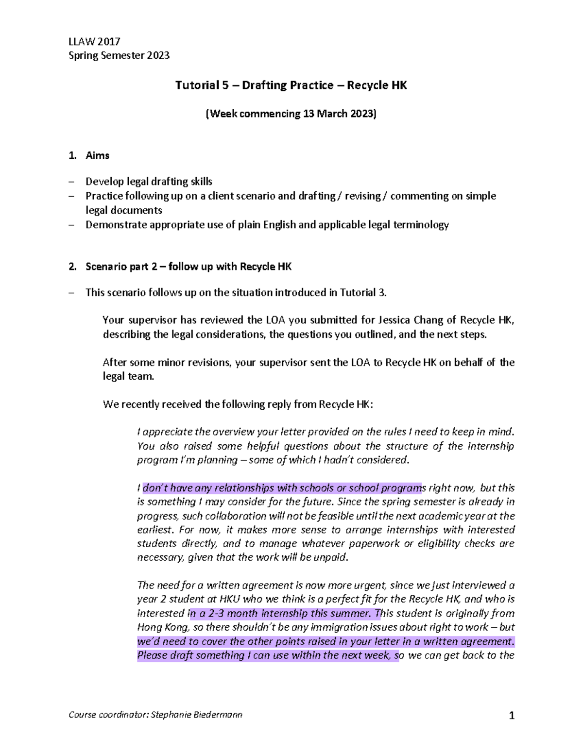 Tutorial 5 Lrwii instructions - LLAW 2017 Spring Semester 202 3 Course ...