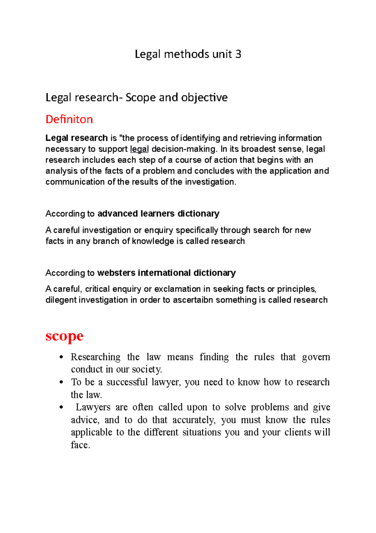 Legal methods unit 3 - ECONOMICS - Legal methods unit 3 Legal research ...