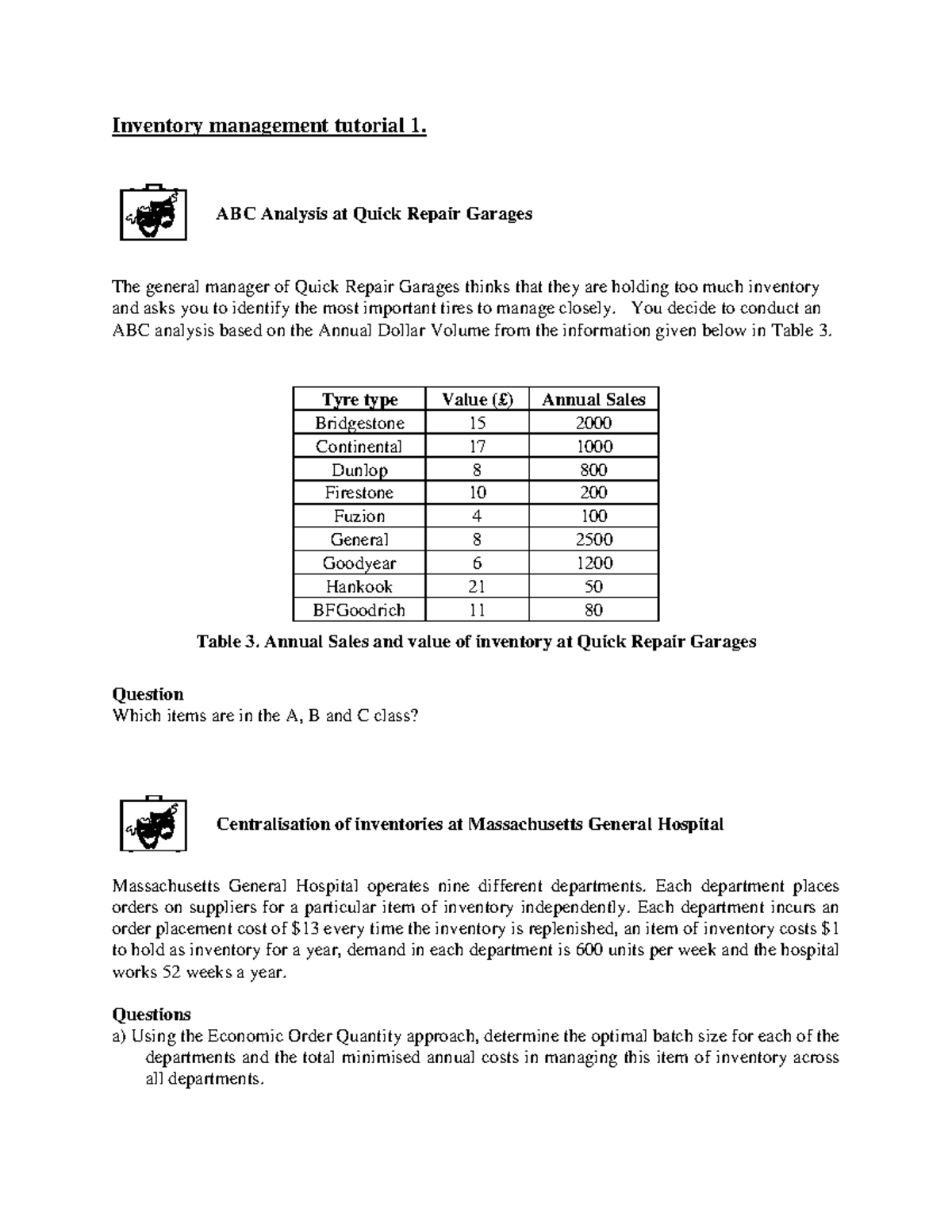 Inventory Management 1 Questions - Inventory management tutorial 1. ABC ...