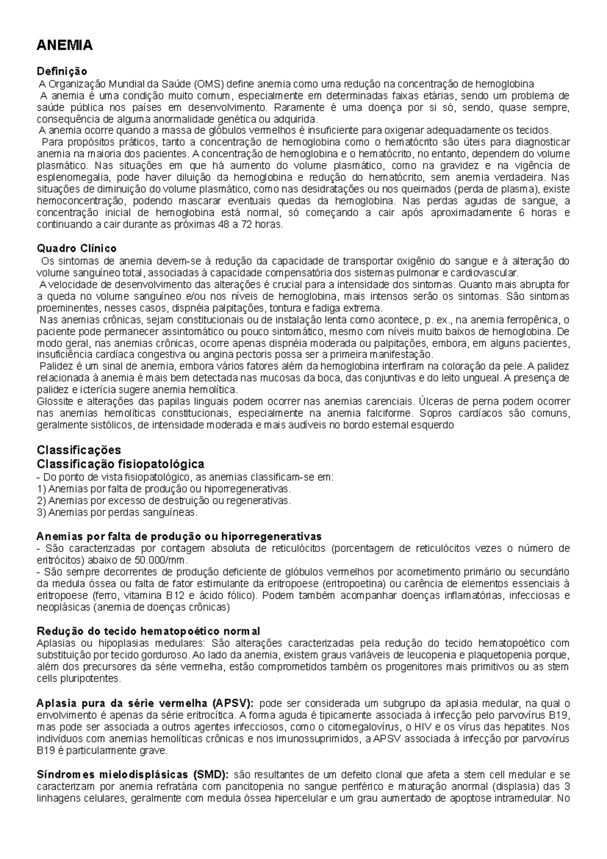 Anemia - ANEMIA Definição A Organização Mundial da Saúde (OMS) define ...