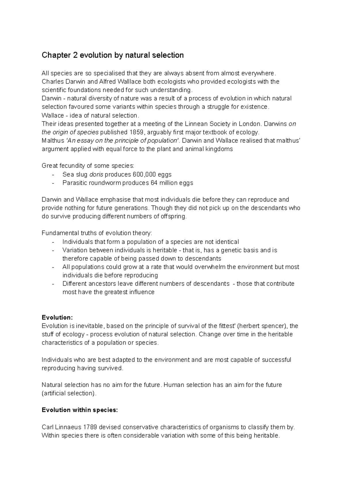 Chapter 2 - Ecology - Chapter 2 evolution by natural selection All ...