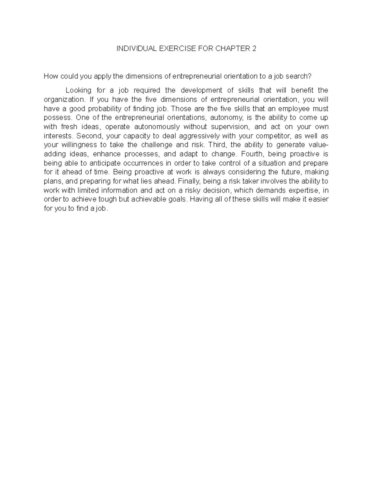 Assignment Chapter 2 - Strategic Management - INDIVIDUAL EXERCISE FOR CHAPTER 2 How could you ...