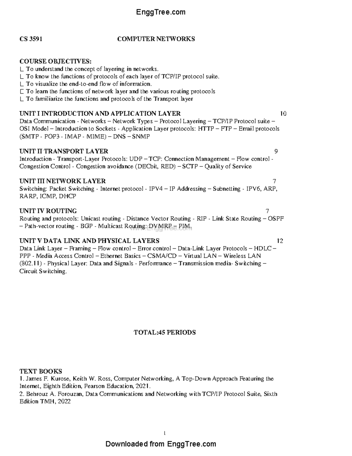 Cs3591 cn notes unit 1,4,5 - 1 CS 3591 COMPUTER NETWORKS COURSE ...