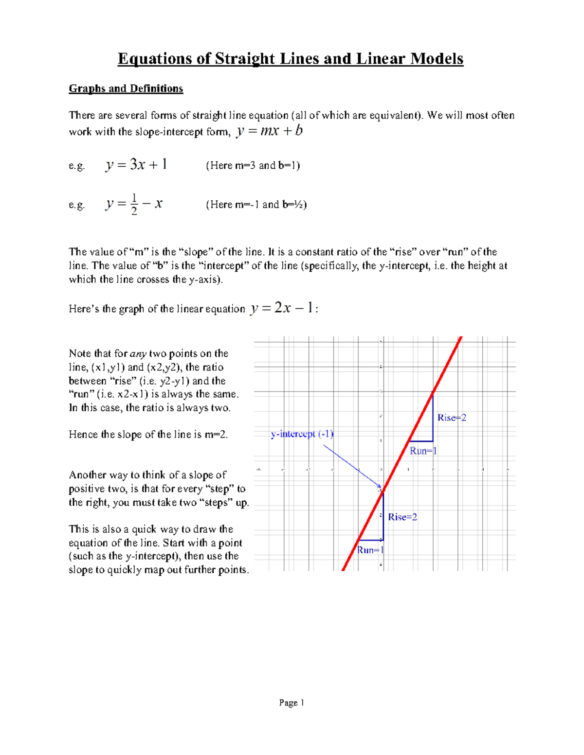 M103 lines review.pdf - Equations of Straight Lines and Linear Models ...