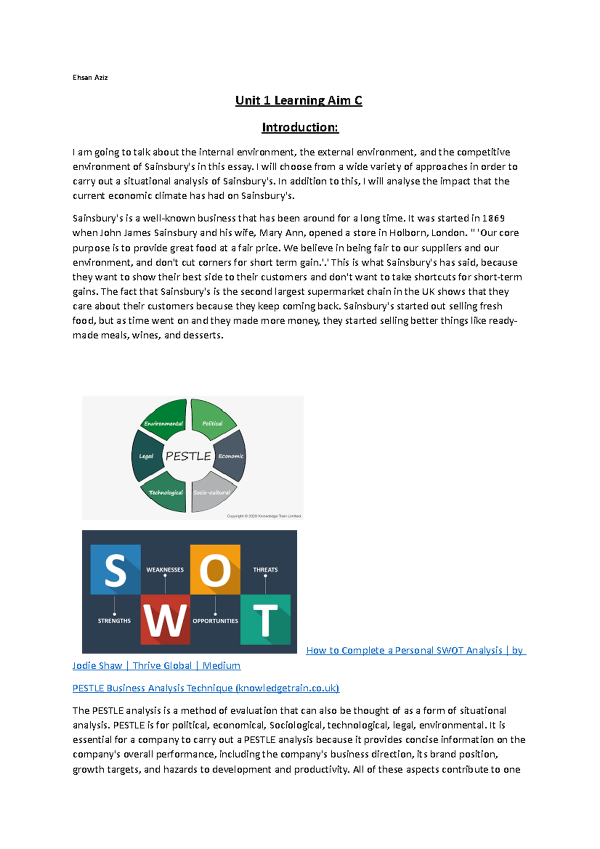 C AND D - Ehsan Aziz Unit 1 Learning Aim C Introduction: I am going to ...