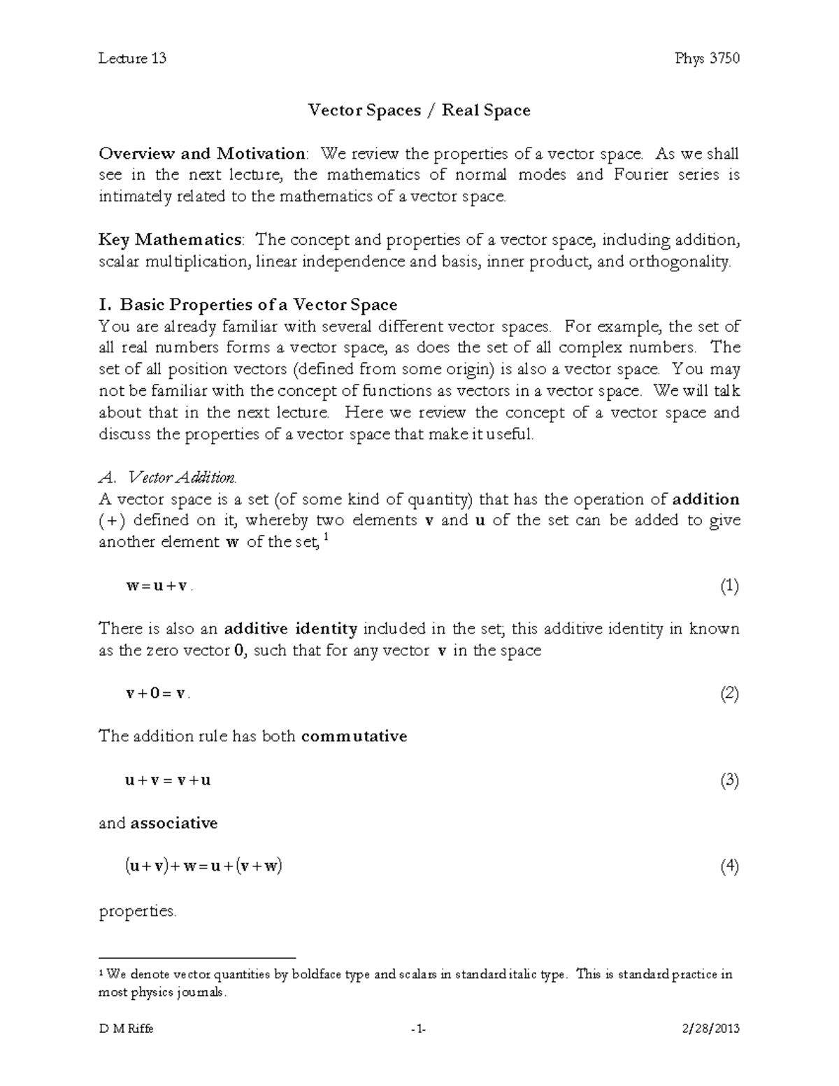 Lecture 13pdf Vector Spaces And Real Space Lecture 13 Phys 3750 Vector Spaces Real Space