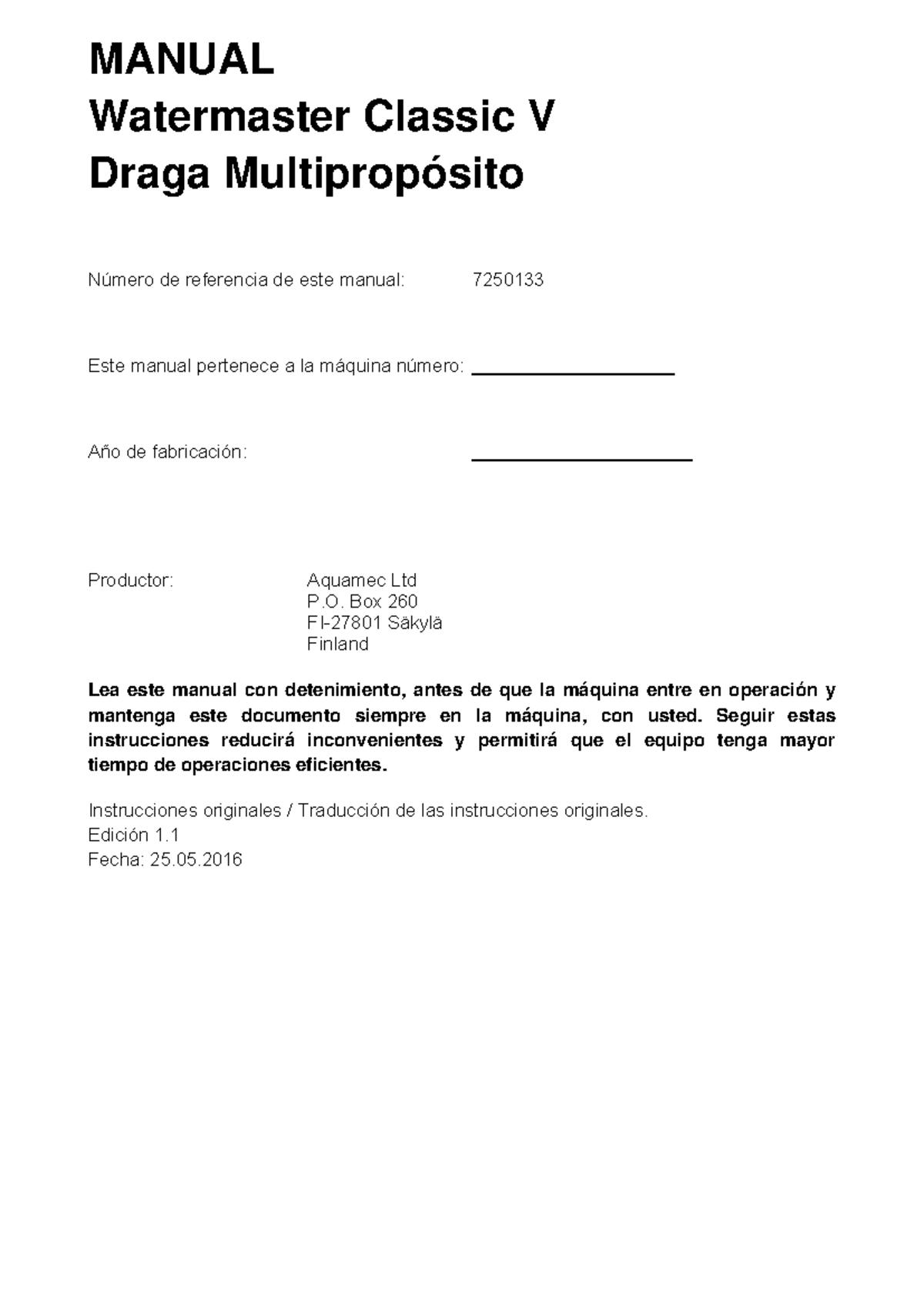 Spanish manual WM C4123 - MANUAL Watermaster Classic V Draga ...