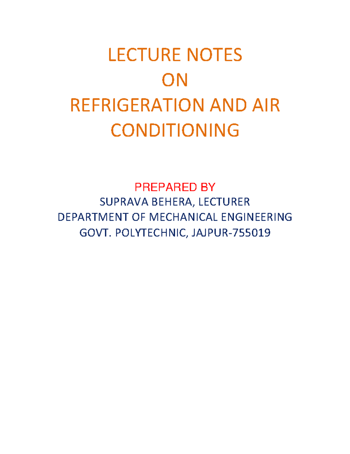 Racccccccccccc - LECTURE NOTES ON REFRIGERATION AND AIR CONDITIONING ...