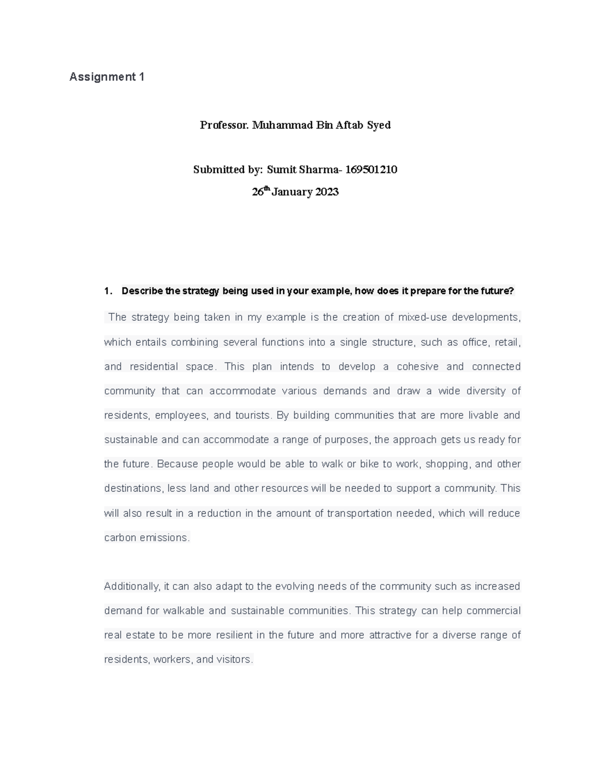 Case Study - Assignment 1 Professor. Muhammad Bin Aftab Syed Submitted ...