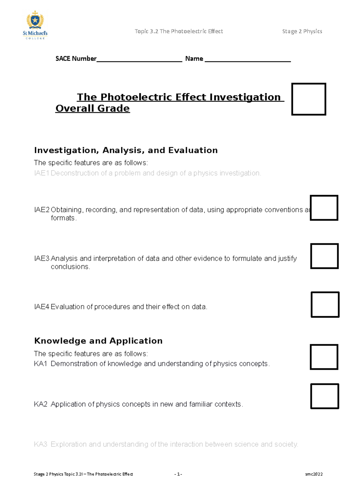 Photoelectric Investigation 2022 - SACE Number ...