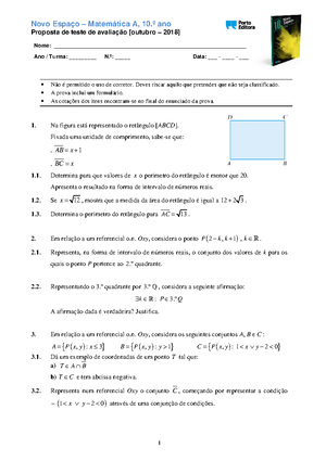 Proposta teste matemática - Matemática A ####### 10. O ####### ANO DE ...
