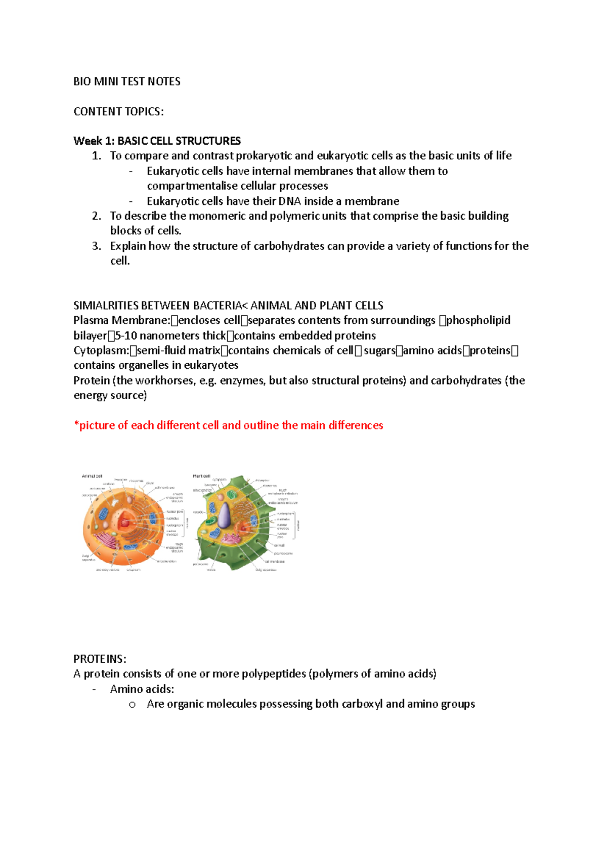 Biol1020 mini test 1 content - BIO MINI TEST NOTES CONTENT TOPICS: Week ...