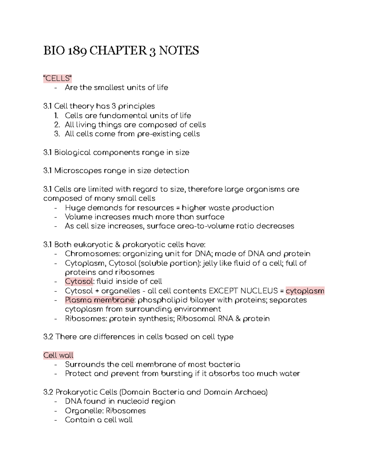 BIO 189 CHAP3 Notes-2 - lecture from bio 189 - BIO 189 CHAPTER 3 NOTES ...
