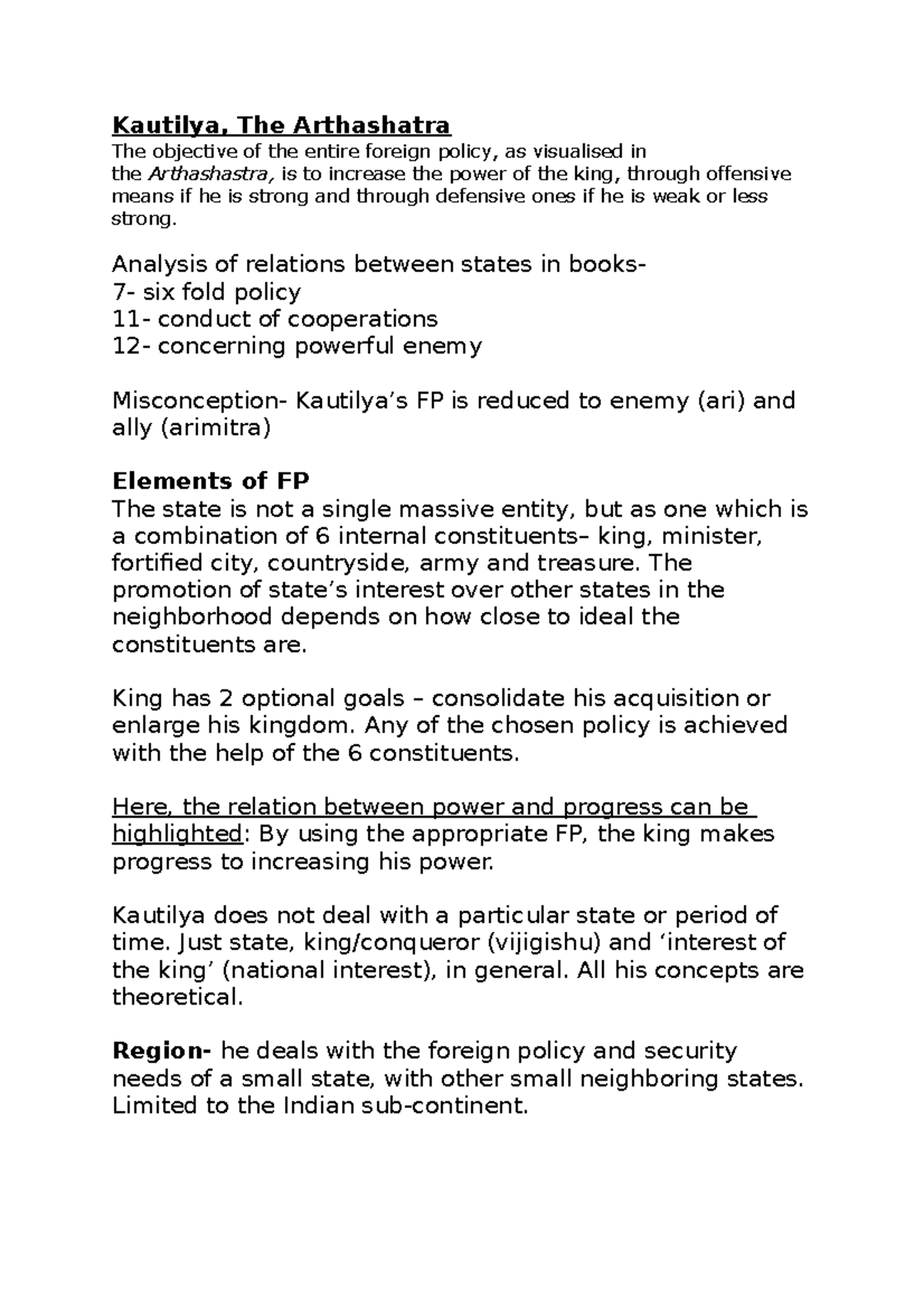 Kautilya - Int relations - Kautilya, The Arthashatra The objective of ...
