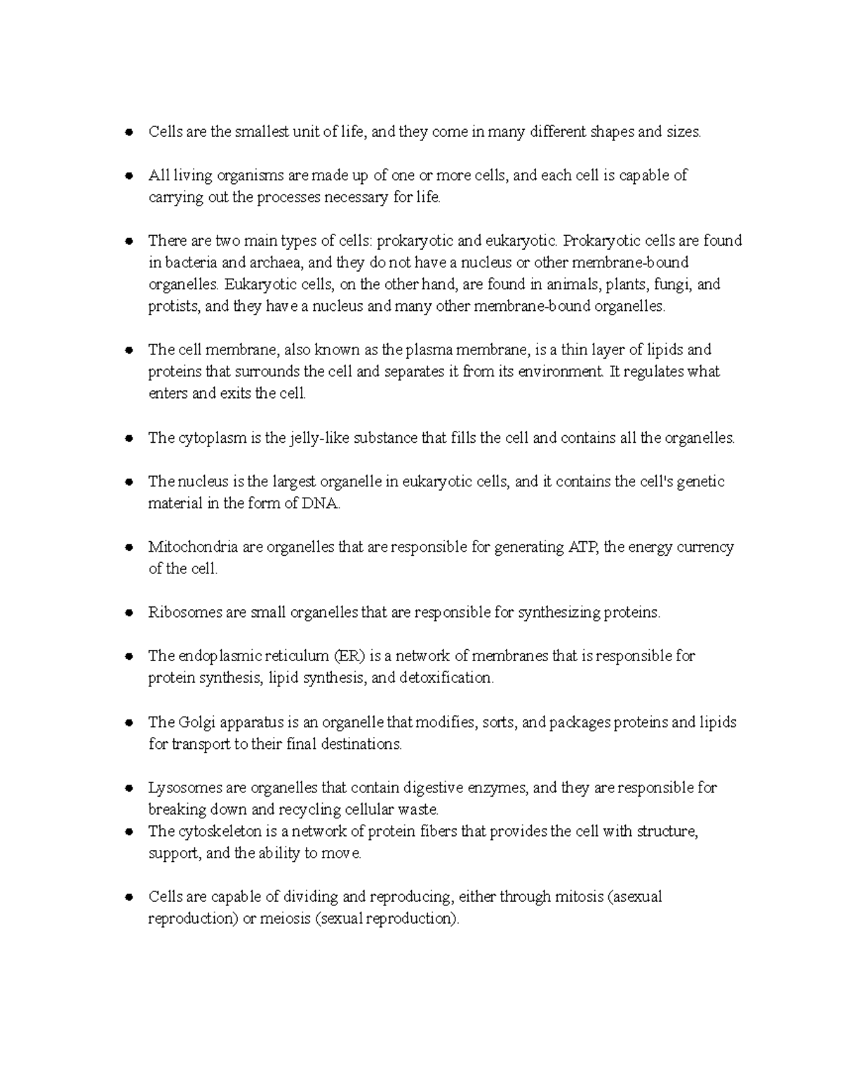 Cell Biology (Cytology) Notes - Cells are the smallest unit of life ...