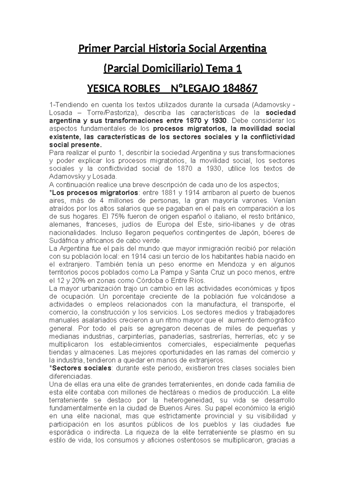 1er Parcial de HSA, Yesica Robles - Primer Parcial Historia Social ...