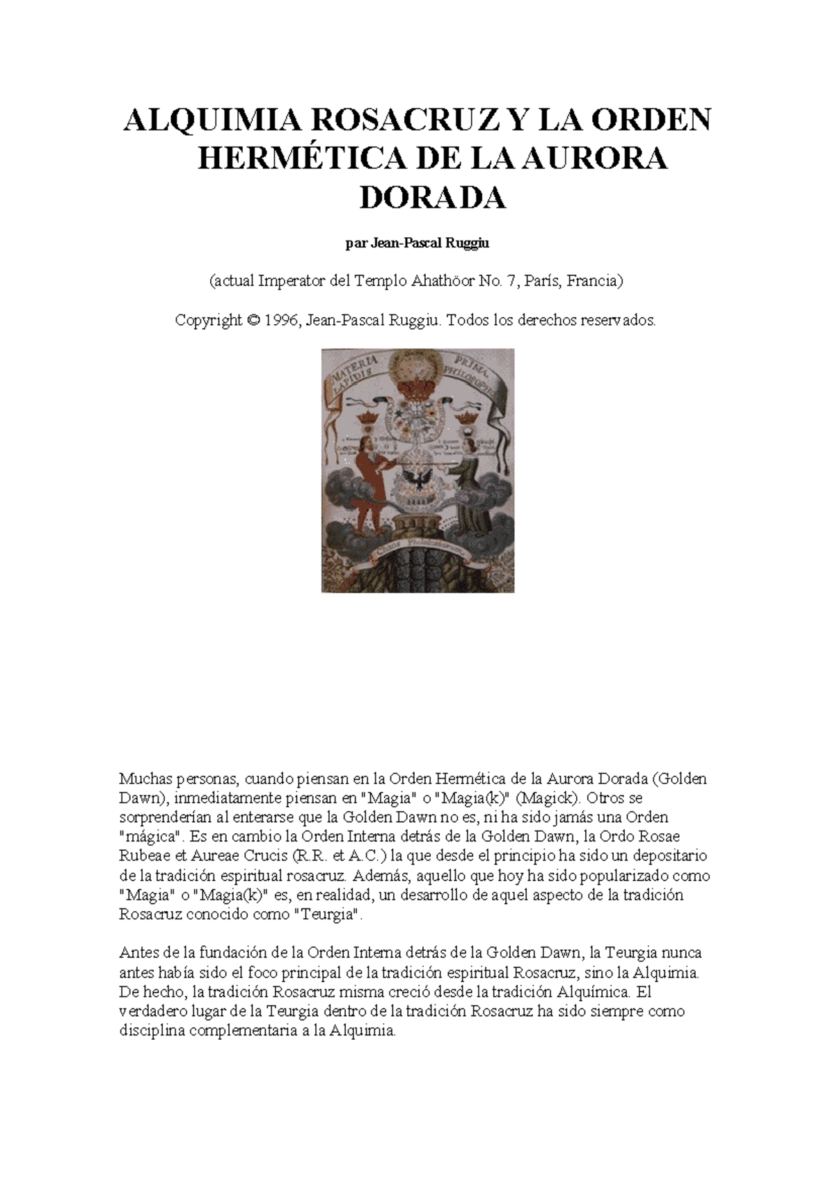 (Jean Pascal Ruggiu) - Alquimia Rosacruz y Aurora Dorada - ALQUIMIA ...