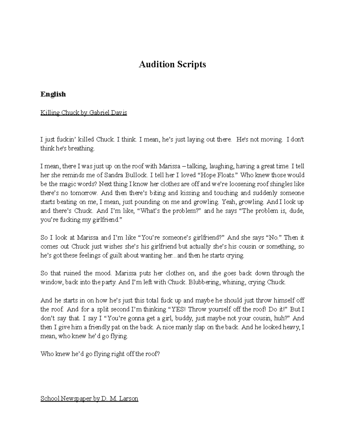 Induction Scripts - .fdsfsdfjs - Audition Scripts English Killing Chuck ...