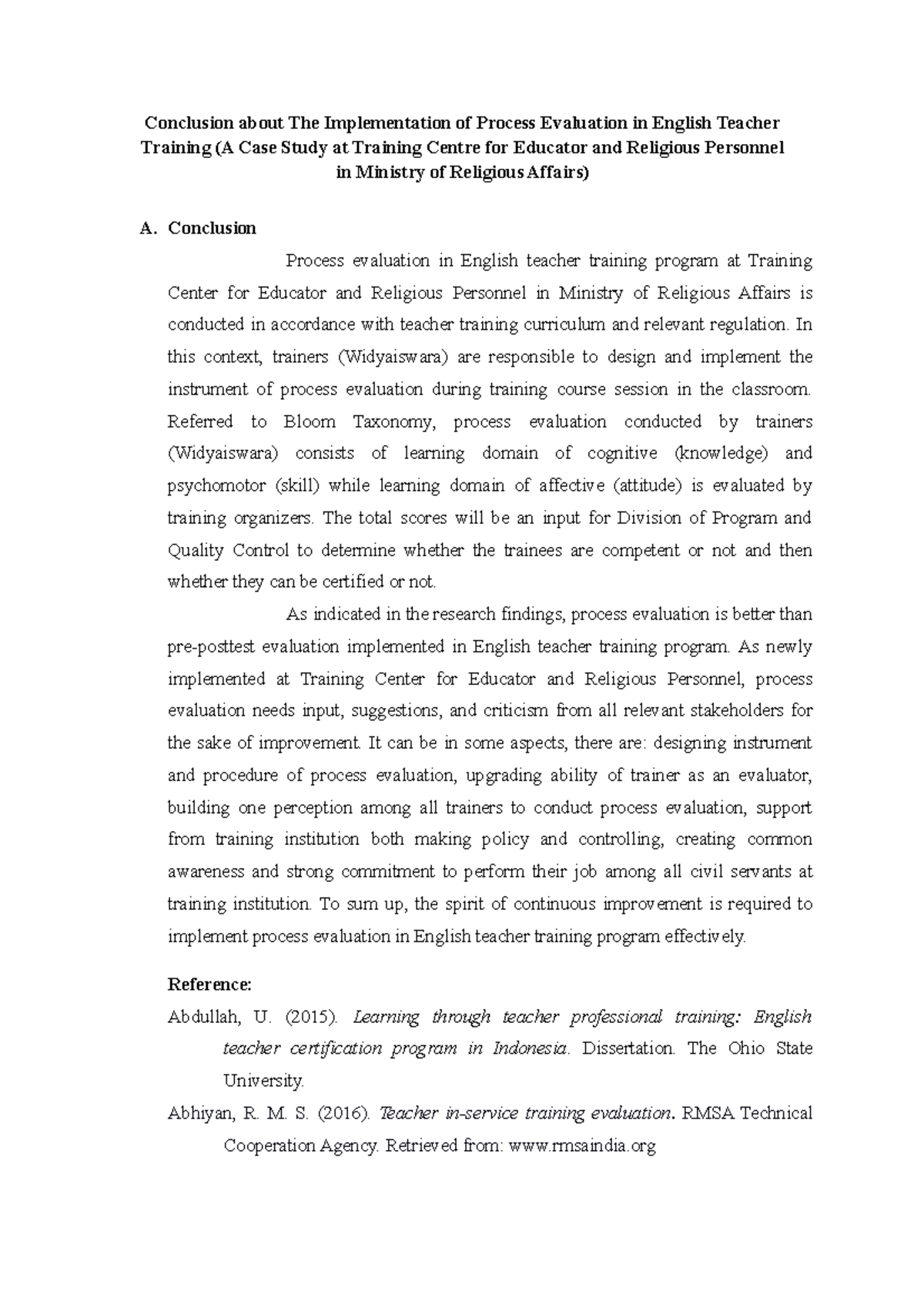 The Implementation of Process Evaluation in English Teacher Training ...