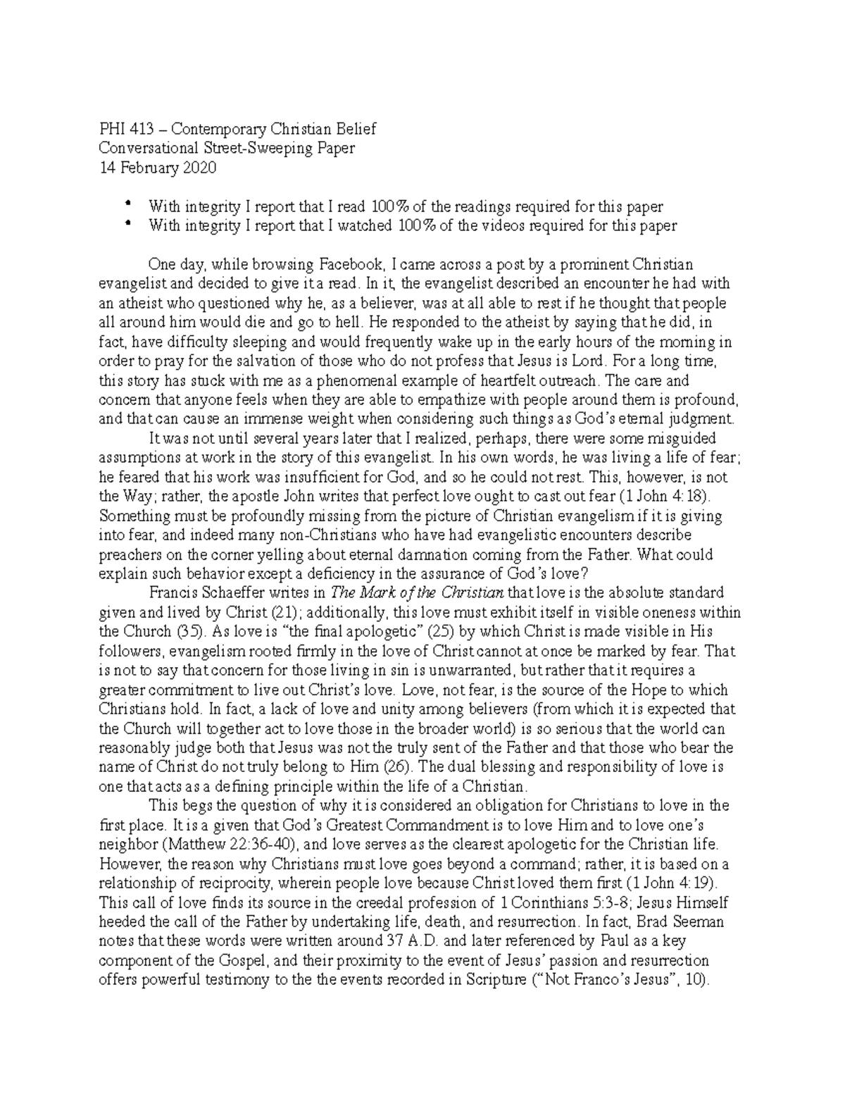 Conversational Street-Sweeping Paper - PHI 413 – Contemporary Christian ...