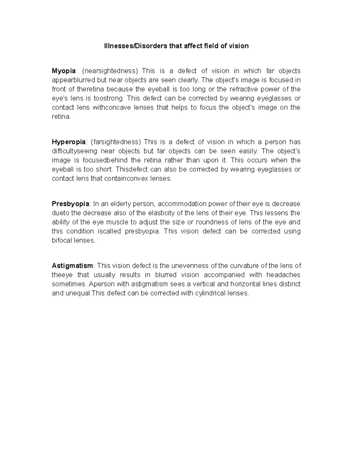 Illnesses and Disorders that affect field of vision - Illnesses ...