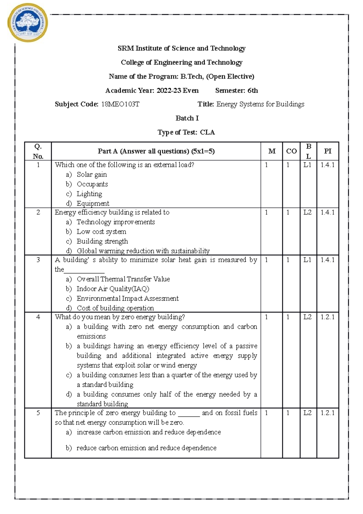 Batch 1 Ct1 Abc Srm Institute Of Science And Technology College Of Engineering And