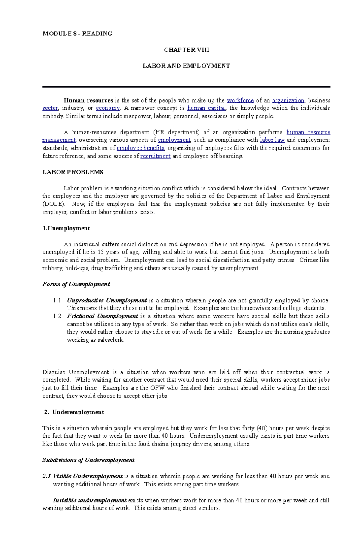 Modules-8-9 - PAKISAGUTAN PO - MODULE 8 - READING CHAPTER VIII LABOR ...