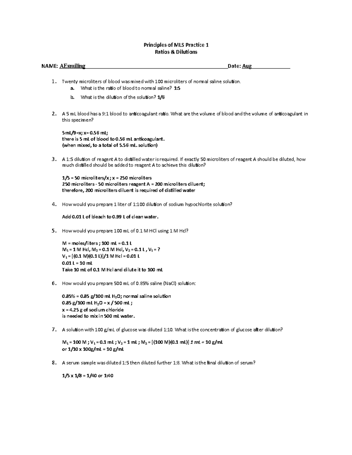 526202986 PMLS 1 Lab math ratios and dilutions - Principles of MLS ...