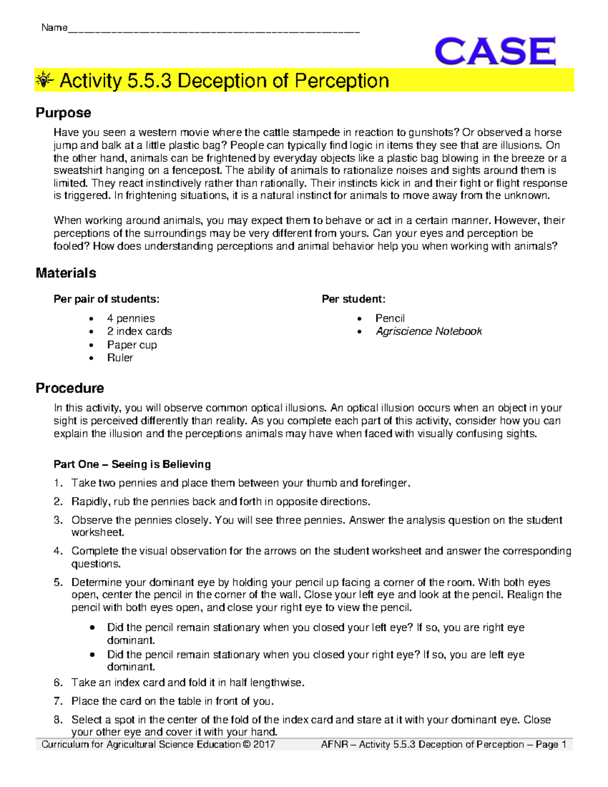 Deception Perception Workheet - Curriculum for Agricultural Science ...