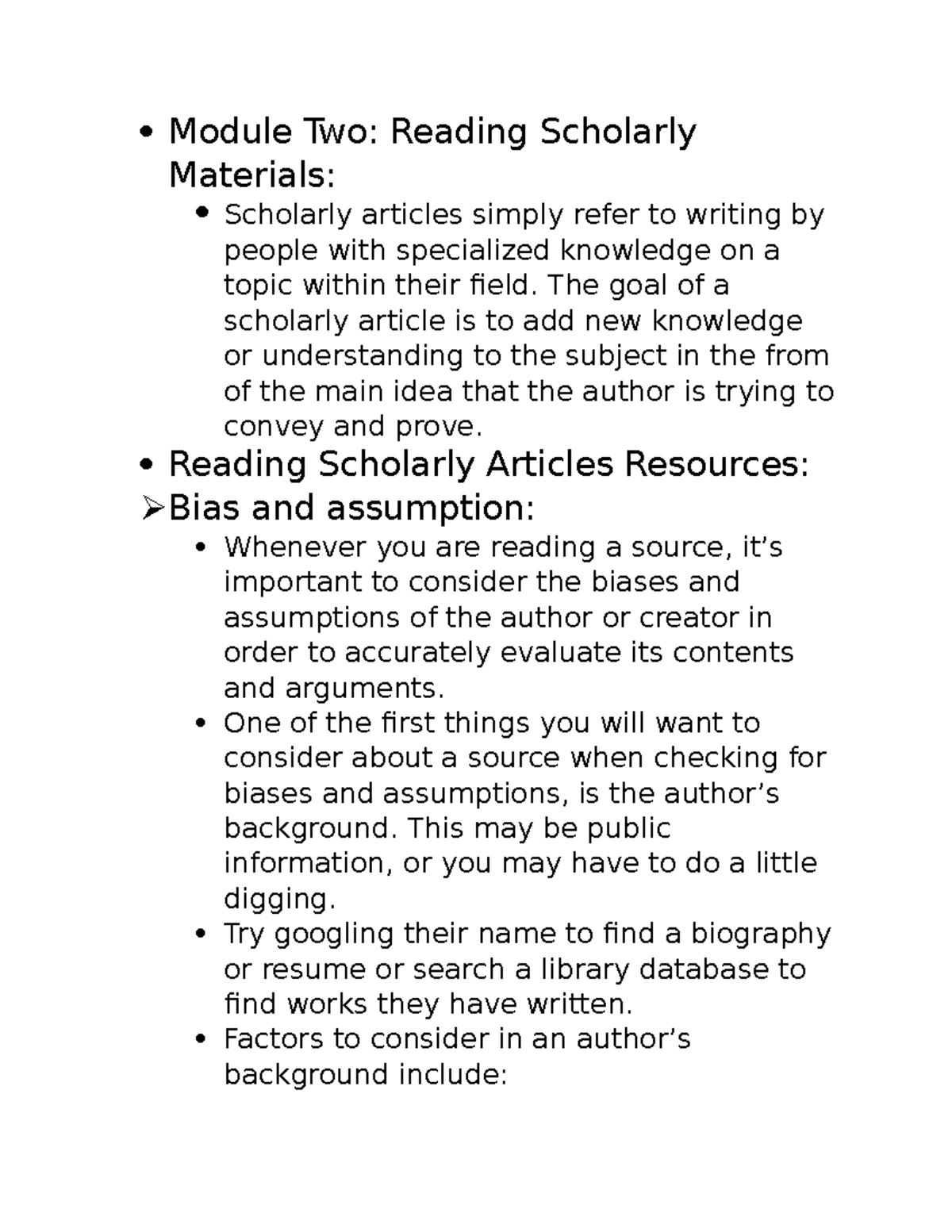 Module Two perspectives in liberal arts - Module Two: Reading Scholarly ...