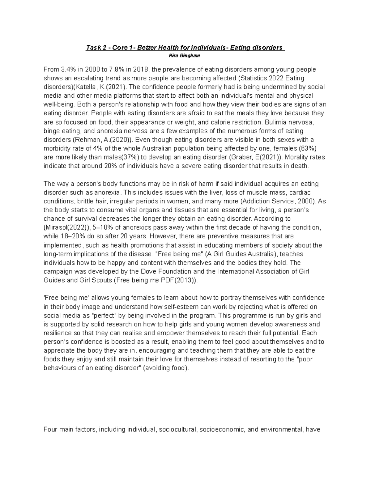 Task 2 - Core 1- Better Health for Individuals- Eating disorders ...