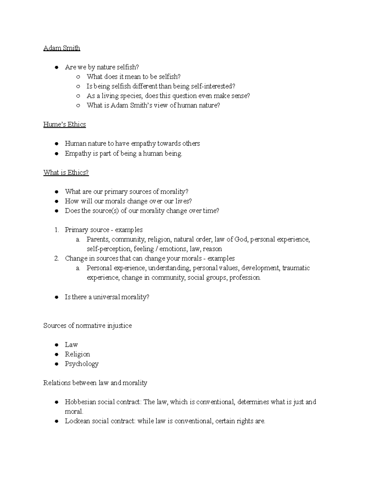 Philosophy Notes 3 - Lecture summary of information - Adam Smith Are we ...