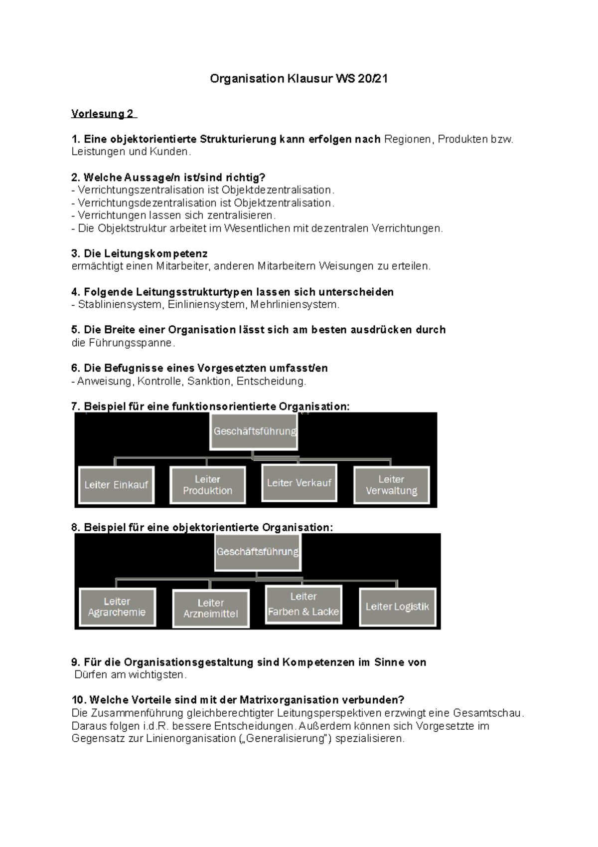 Vorlesung 2 - Organisation Klausur WS 20/ Vorlesung 2 1. Eine ...