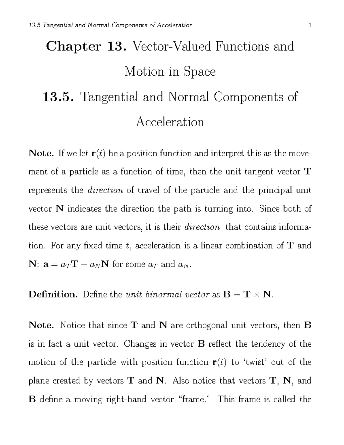 Tangential and Normal Components of Acceleration - Chapter 13. Vector ...