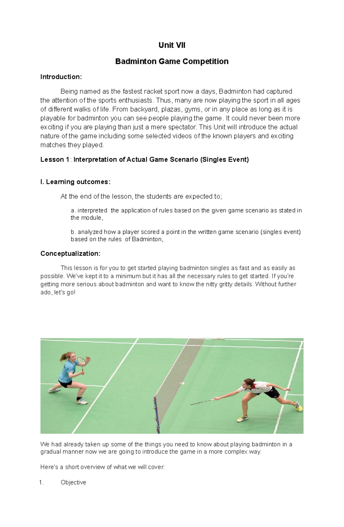 Badminton History and how to play - Unit VII Badminton Game Competition ...