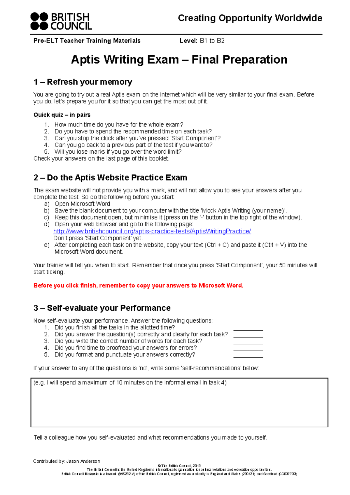 Pdfcoffee - luck - Pro-ELT Teacher Training Materials Level: B1 to B ...
