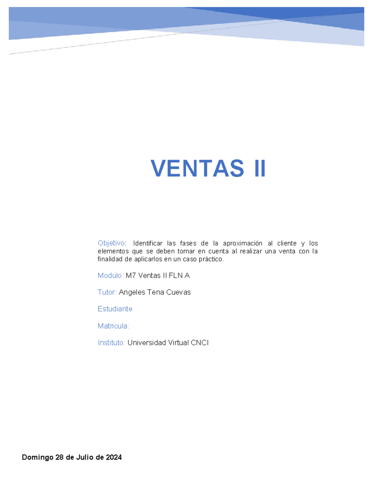 Proyecto modular ventas II - Domingo 28 de Julio de 2024 VENTAS II ...