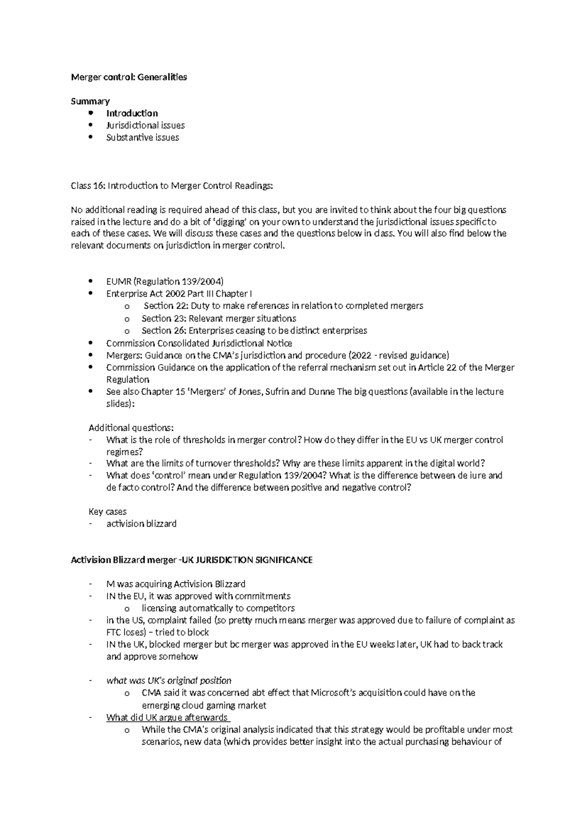 Merger control generalities - Merger control: Generalities Summary ...