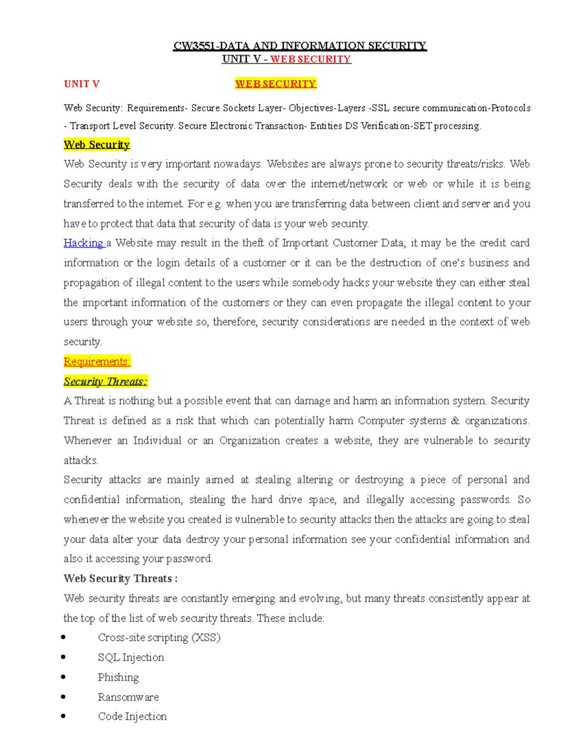 CW3551-DIS-UNIT-5 Notes - CW3551-DATA AND INFORMATION SECURITY UNIT V ... CW3551-DIS-UNIT-5 Notes - CW3551-DATA AND INFORMATION SECURITY UNIT V ...