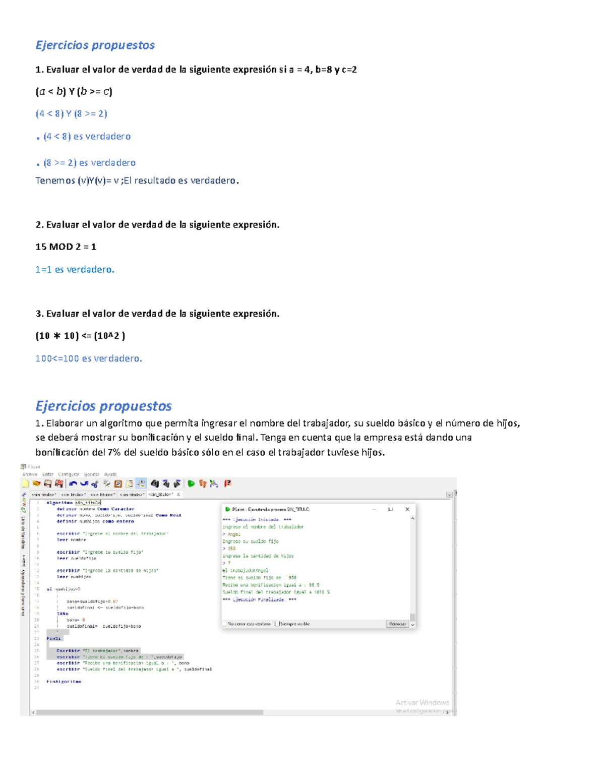 Principios de Algoritmos semana 6 ejercicios propuestos - Ejercicios propuestos 1. Evaluar el ...