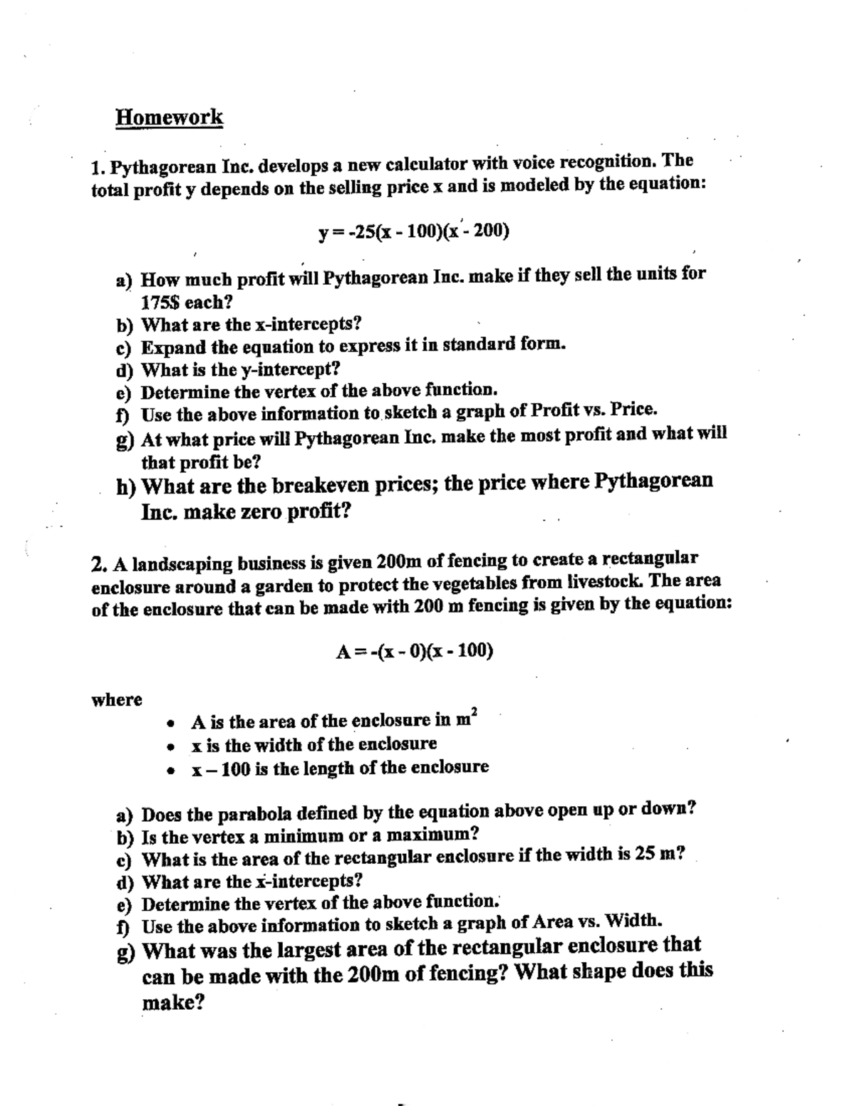Mfm2p applicationsofquadraticfunctions part2 2-end - Math 121.3 - Studocu