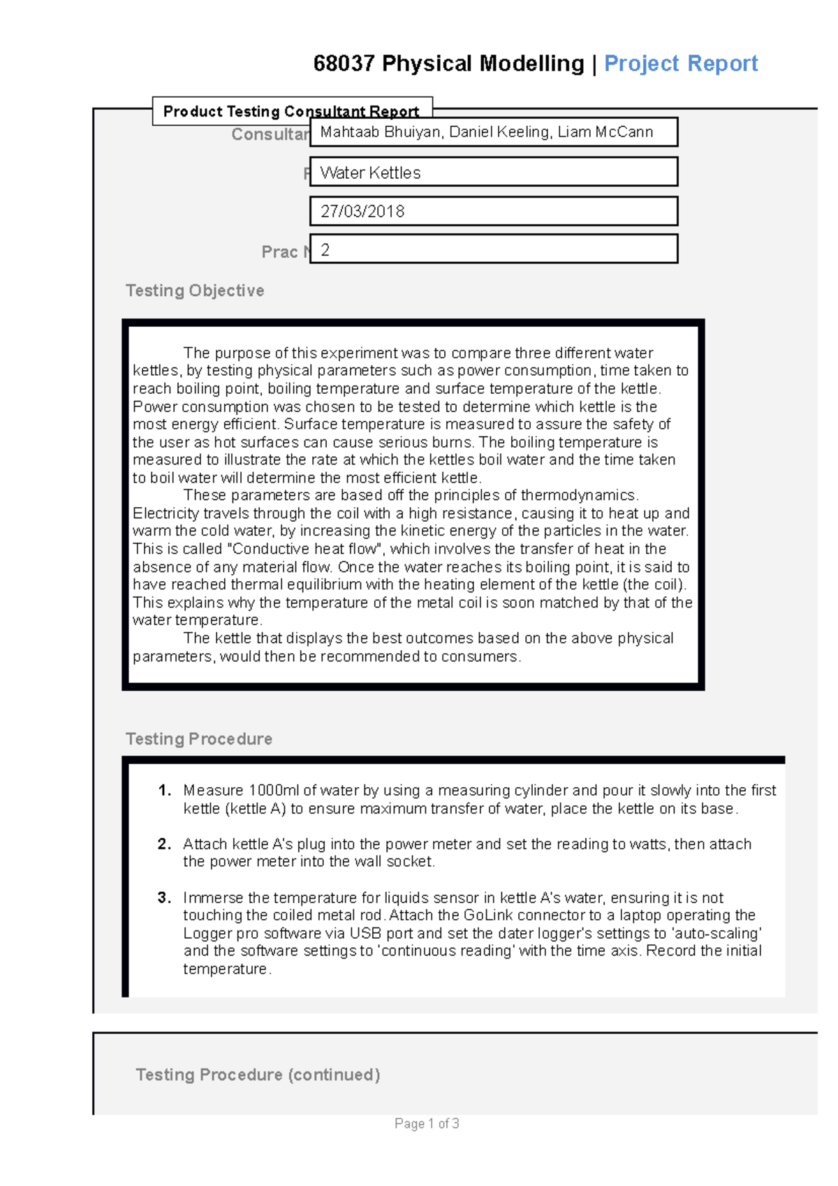 Lab report 1 - assignment - 68037 Physical Modelling | Project Report ...