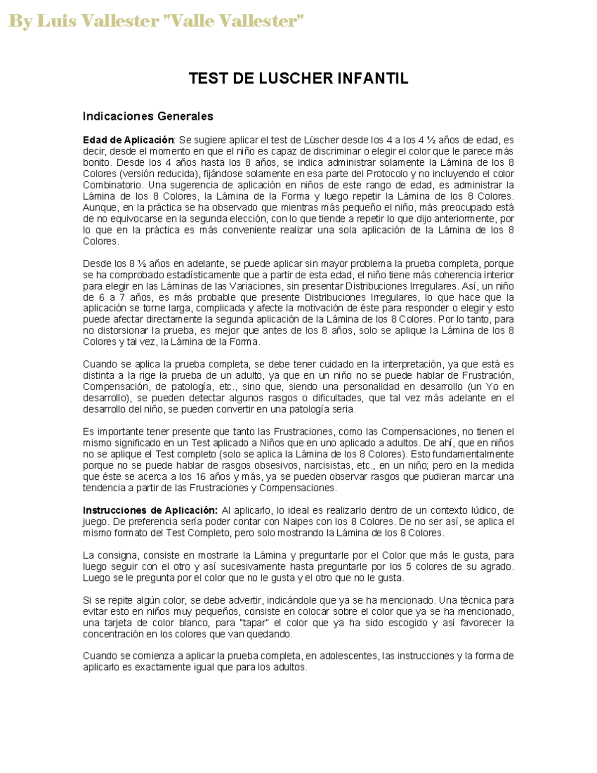 Test de Luscher en niños - TEST DE LUSCHER INFANTIL Indicaciones ...