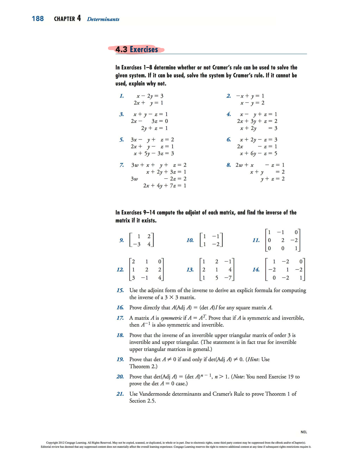 Math 1229 Textbook 3 - question - 188 CHAPTER 4 Determinants 4 ...