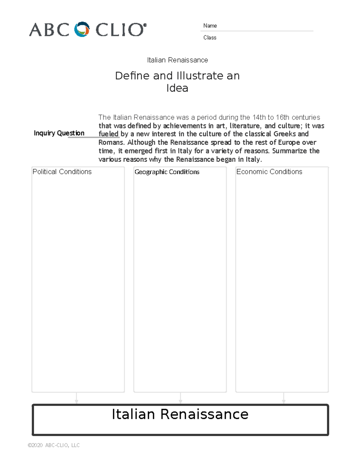 Article - Name Class ©2020 ABC-CLIO, LLC Italian Renaissance Define and ...