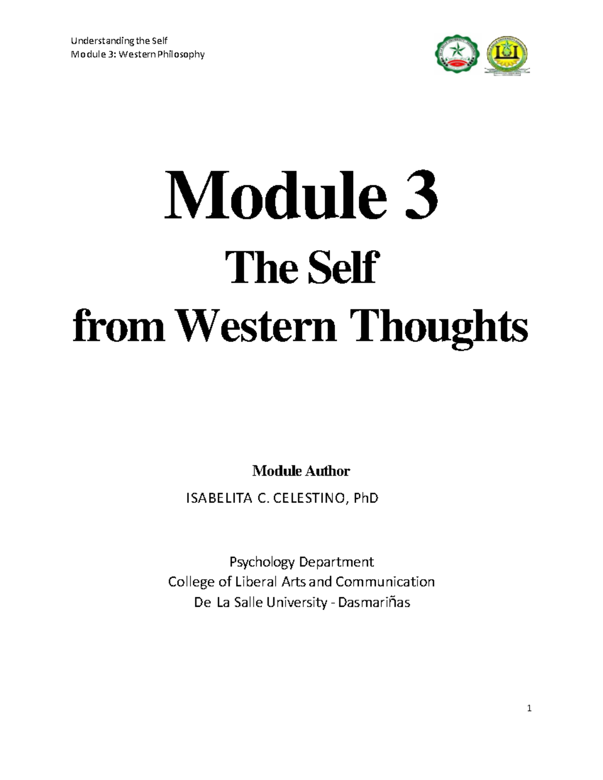 Module 3 - The Self from Western Thoughts - Module 3: Western ...
