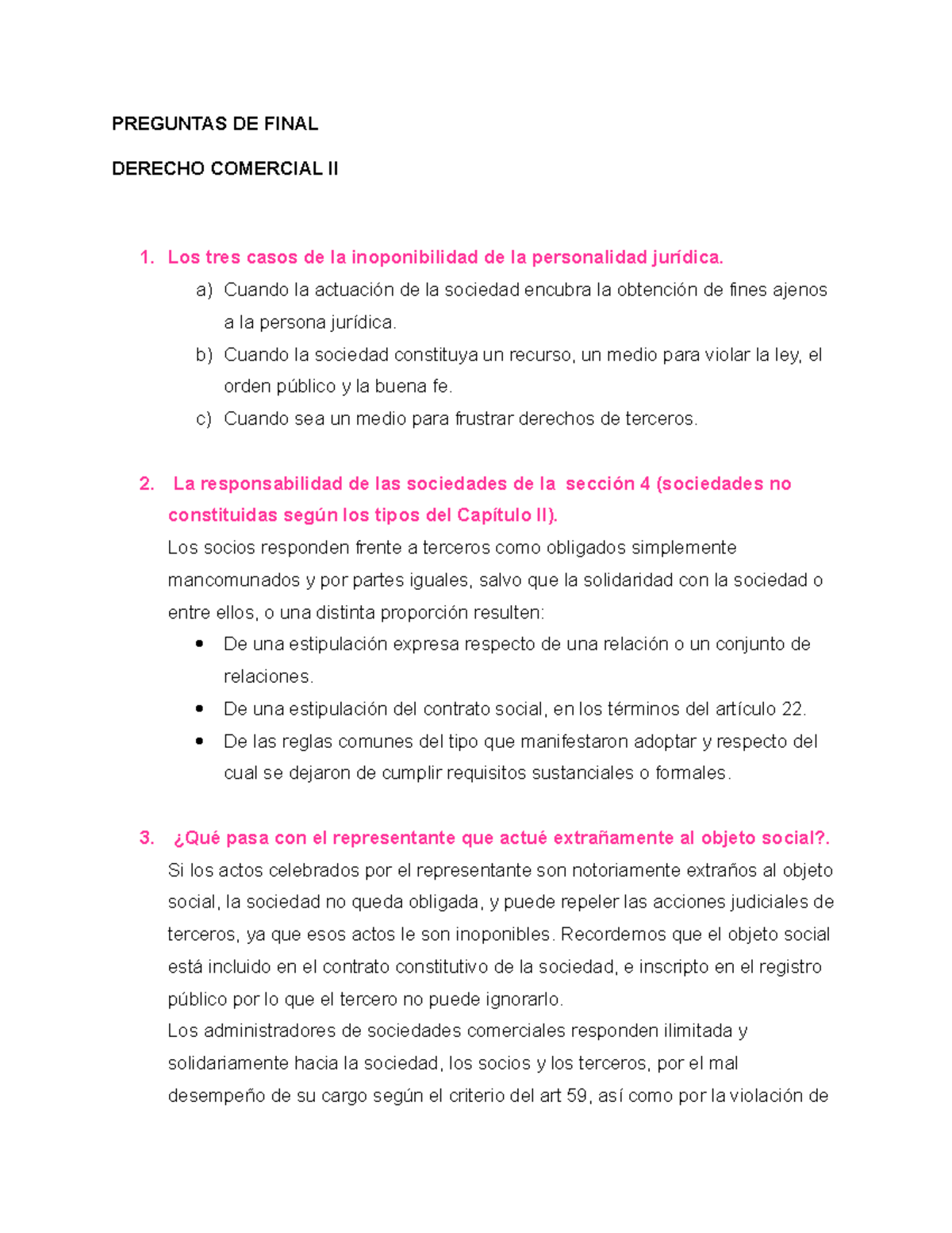 Preguntas DE Finales - ............. - PREGUNTAS DE FINAL DERECHO COMERCIAL II Los tres casos de ...