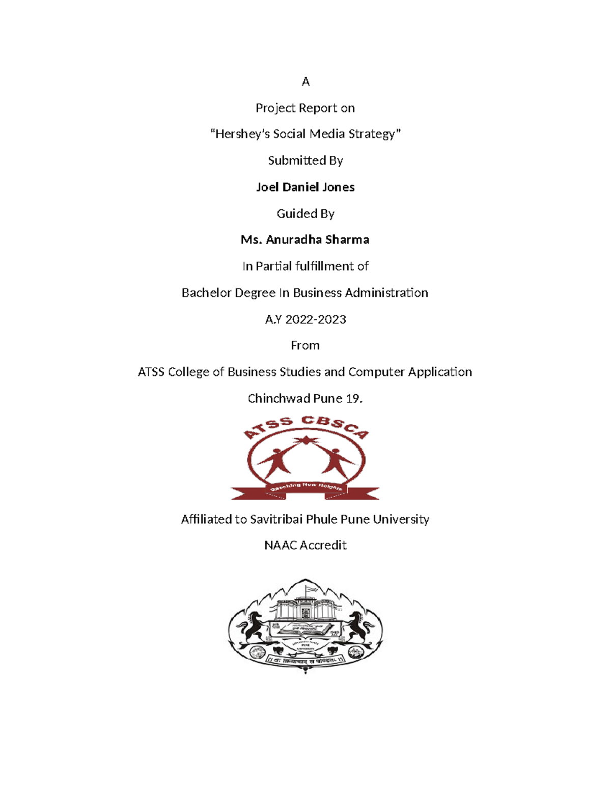 Semister 4 Project-1 - Helpful - A Project Report on “Hershey’s Social ...